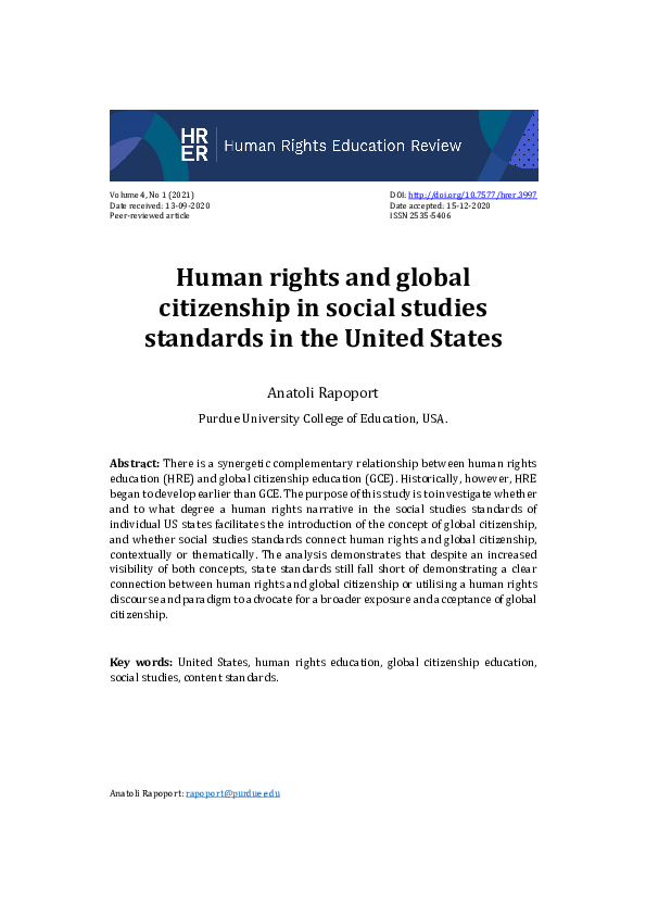 (PDF) Human rights and global citizenship in social studies standards ...