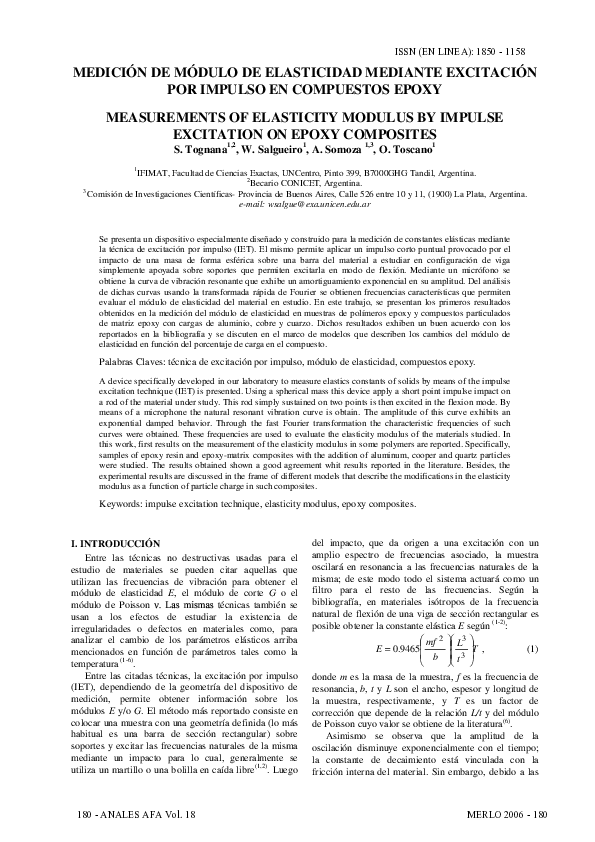 (PDF) Medición De Módulo De Elasticidad Mediante Excitación Por Impulso en Compuestos Epoxy ...