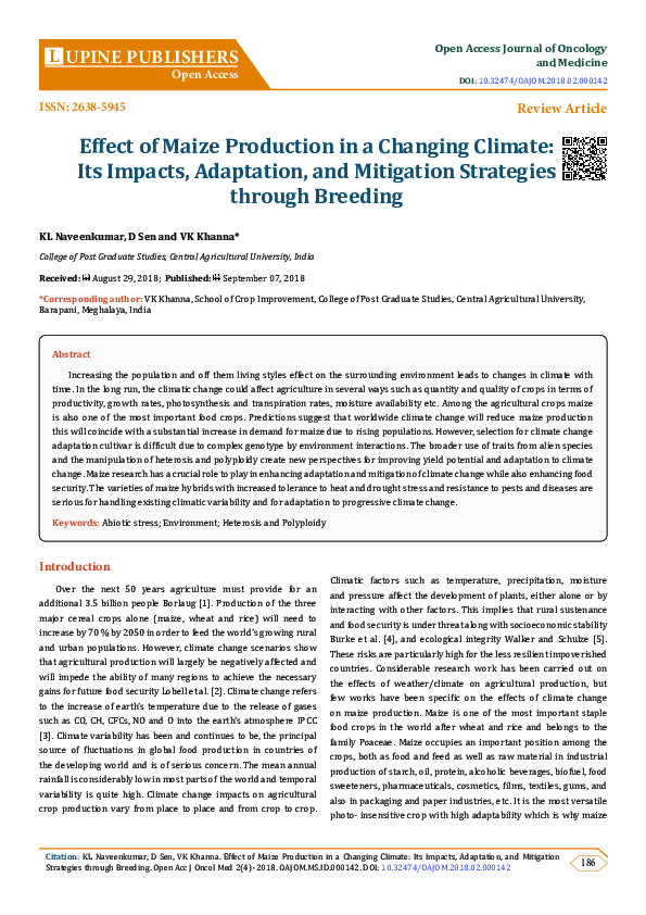 (PDF) Effect of Maize Production in a Changing Climate: Its Impacts, Adaptation, and Mitigation ...