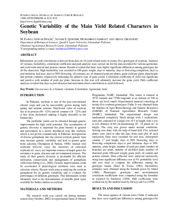 (PDF) Genetic variability of the main yield related characters in soybean