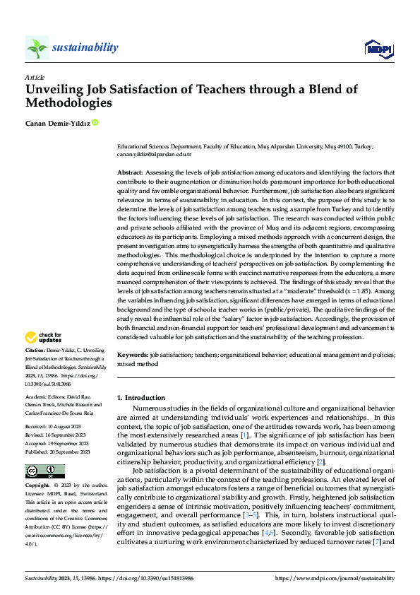 (PDF) Unveiling Job Satisfaction of Teachers through a Blend of ...
