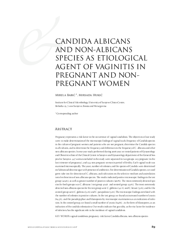 (PDF) Candida Albicans and Non-Albicans Species as Etiological Agent of ...
