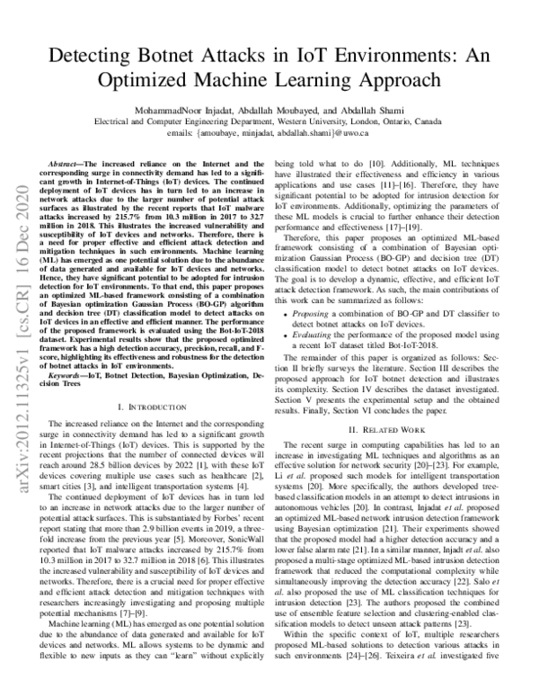 Pdf Detecting Botnet Attacks In Iot Environments An Optimized
