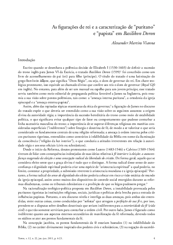 (PDF) As figurações de rei e a caracterização de “puritano” e “papista ...