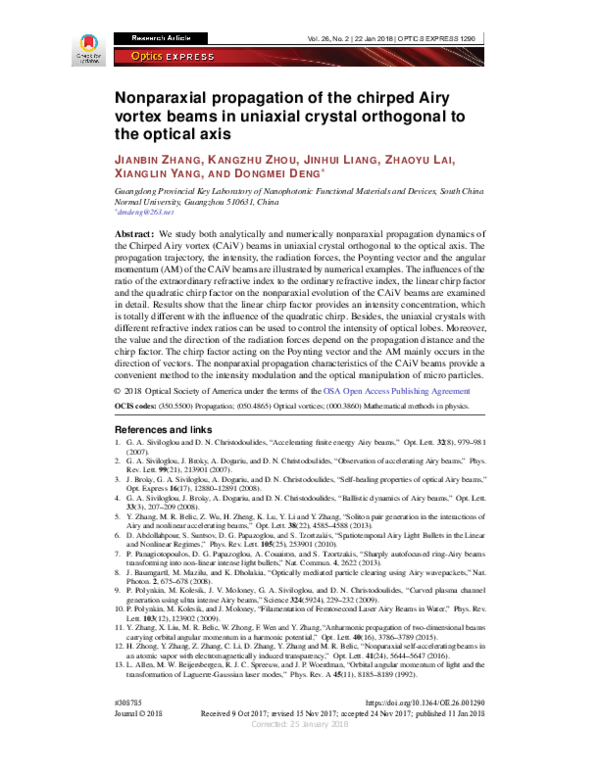 (PDF) Nonparaxial propagation of the Chirped Airy vortex beams in uniaxial crystal orthogonasl ...