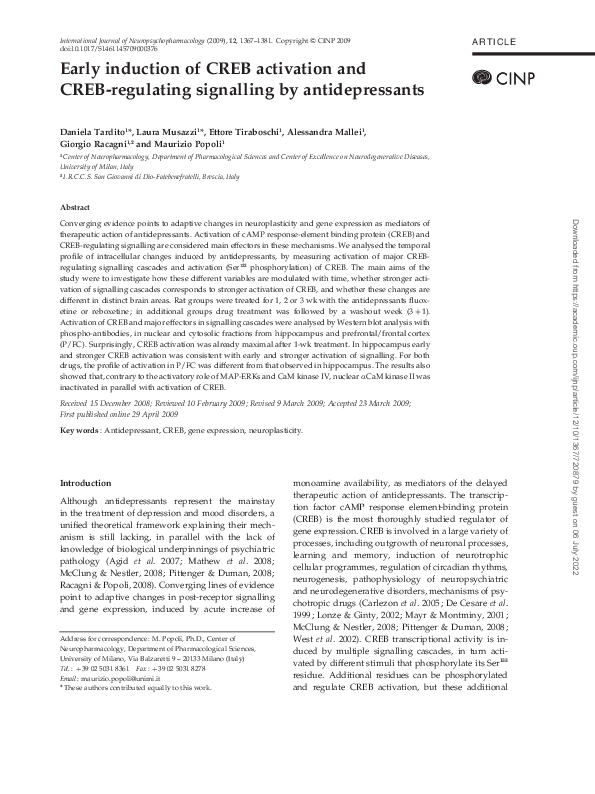(PDF) Early induction of CREB activation and CREB-regulating signalling ...