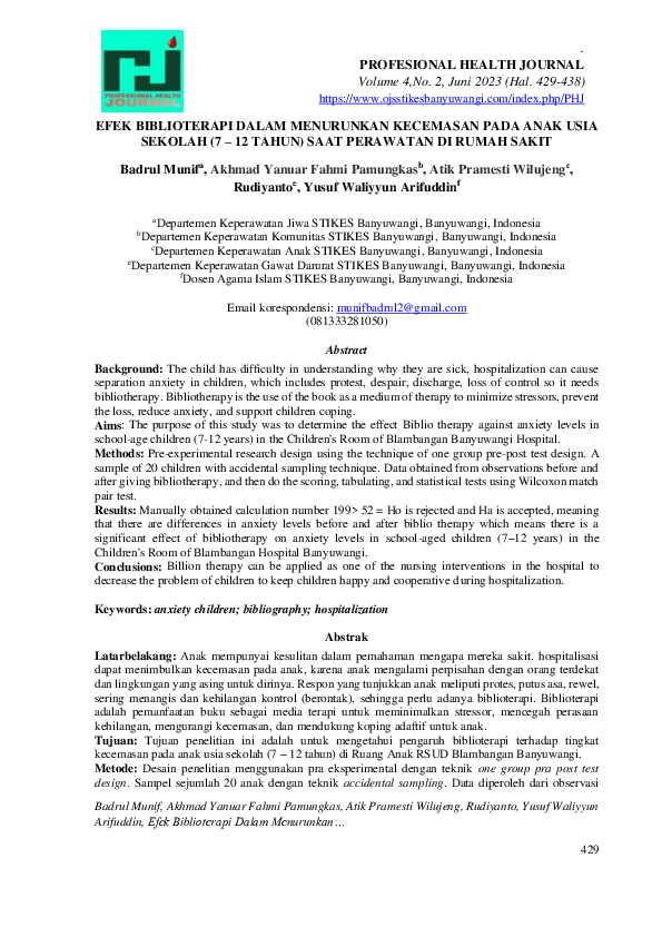 (PDF) Efek Biblioterapi Dalam Menurunkan Kecemasan Pada Anak Usia ...