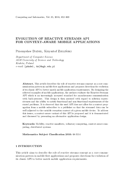 Pdf Evolution Of Reactive Streams Api For Context Aware Mobile Applications