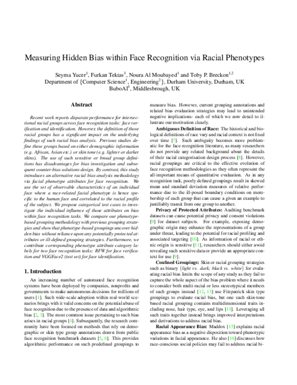 (PDF) Measuring Hidden Bias within Face Recognition via Racial Phenotypes | Şeyma Yücer ...