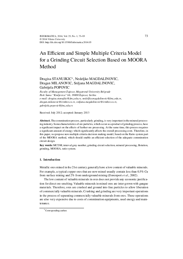 (PDF) An Efficient and Simple Multiple Criteria Model for a Grinding Circuit Selection Based on ...