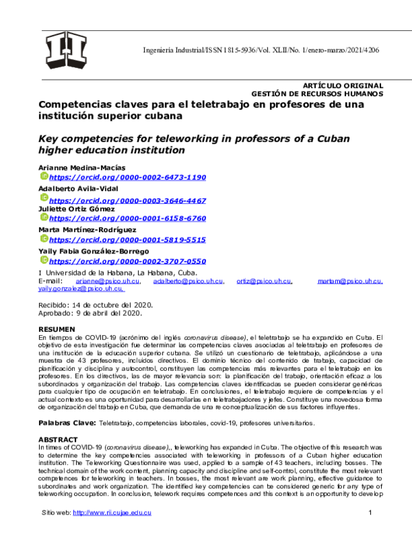 (PDF) Competencias claves para el teletrabajo en profesores de una ...