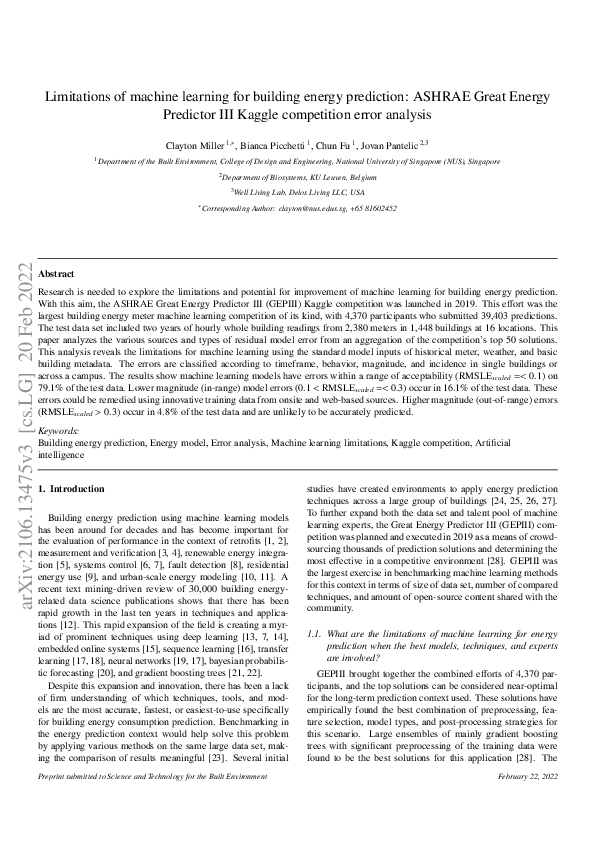 (PDF) Limitations of machine learning for building energy prediction