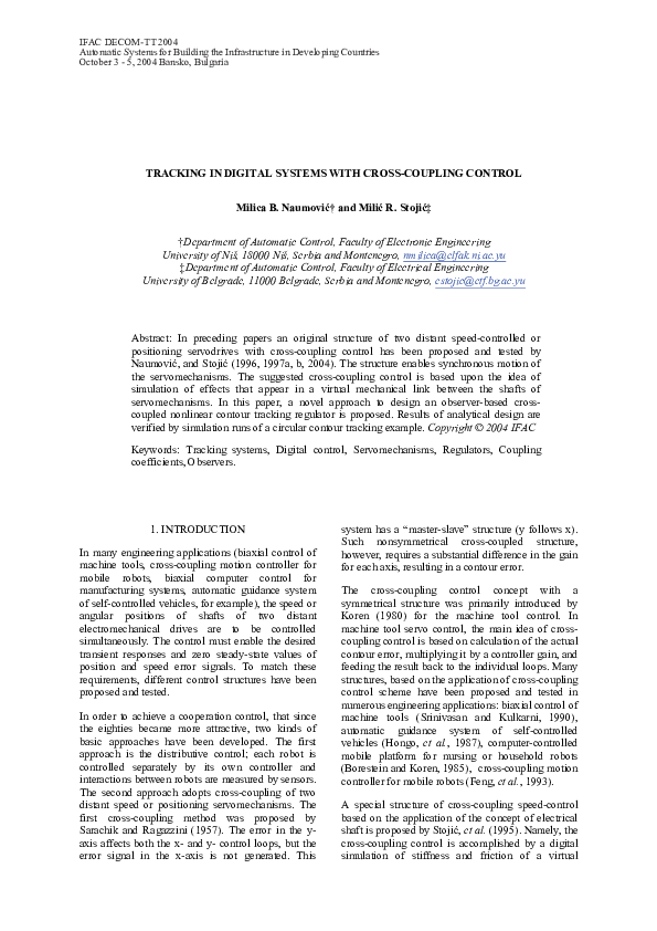 (PDF) Tracking in Digital Systems with Cross-Coupling Control