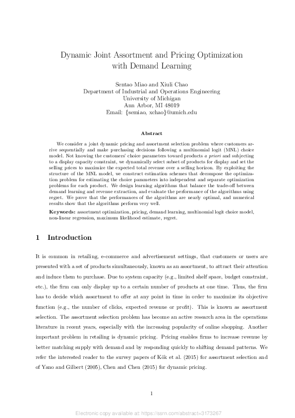 Pdf Dynamic Joint Assortment And Pricing Optimization With Demand Learning