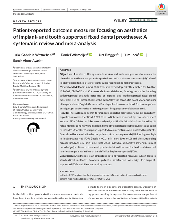 (PDF) Patient‐reported outcome measures focusing on the esthetics of ...