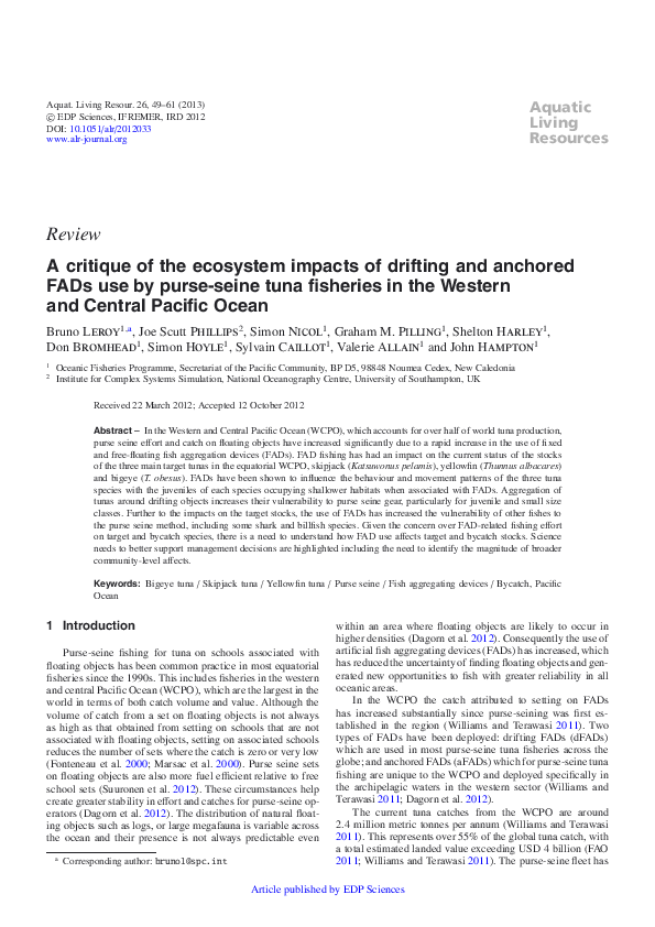 (PDF) A critique of the ecosystem impacts of drifting and anchored FADs ...