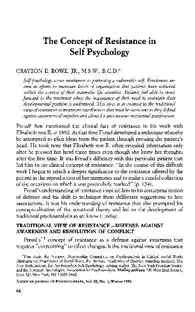 (PDF) The Concept of Resistance in Self Psychology