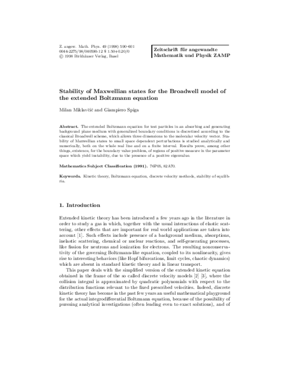 (PDF) Stability of Maxwellian states for the Broadwell model of the ...