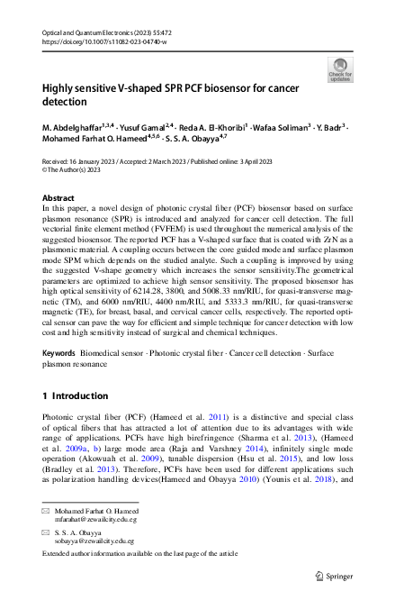 (PDF) Highly sensitive V-shaped SPR PCF biosensor for cancer detection
