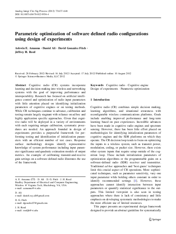 Pdf Parametric Optimization Of Software Defined Radio Configurations Using Design Of