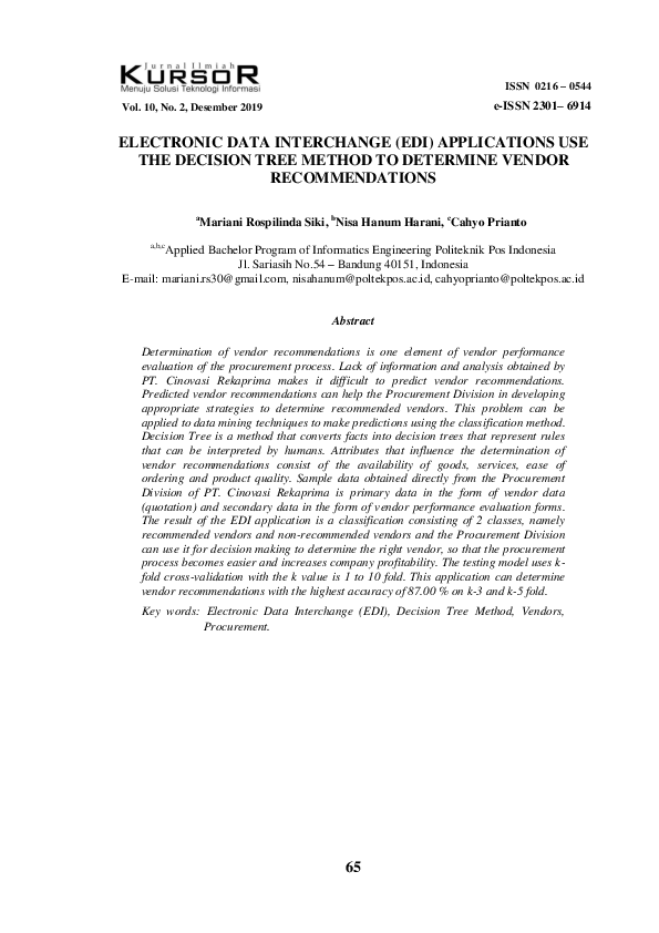 (PDF) Electronic Data Interchange (EDI) Applications Use the Decision Tree Method to Determine ...