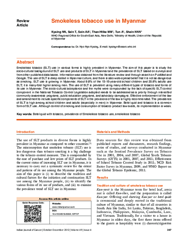 (PDF) Smokeless tobacco use in Myanmar