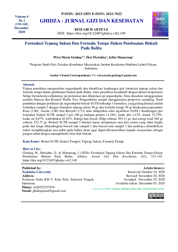 (PDF) Formulasi Tepung Sukun Dan Formula Tempe Dalam Pembuatan Biskuit Pada Balita