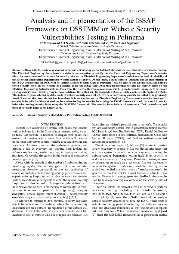 (PDF) Analysis and Implementation of the ISSAF Framework on OSSTMM on ...