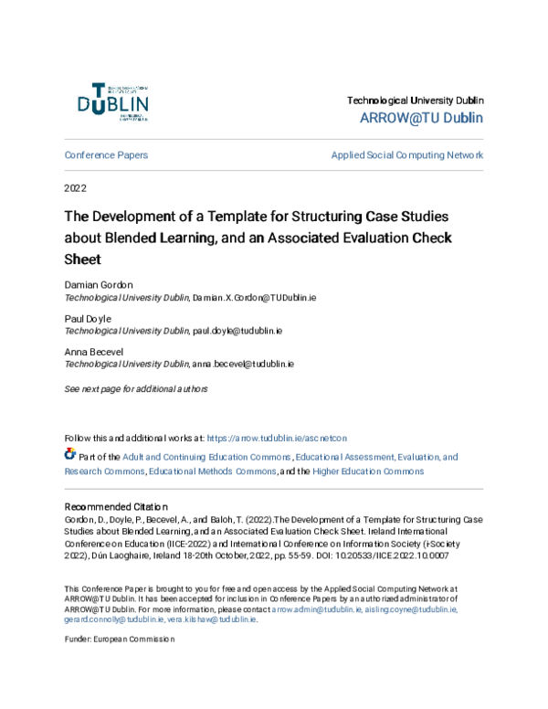 (PDF) The Development of a Template for Structuring Case Studies about Blended Learning, and an ...