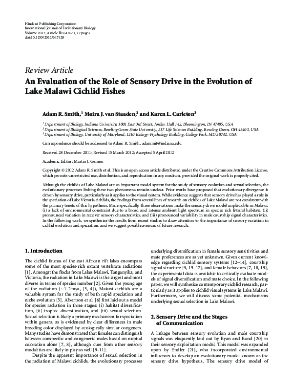 (PDF) An Evaluation of the Role of Sensory Drive in the Evolution of ...