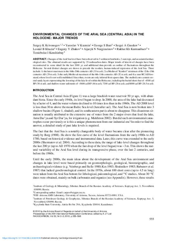 (PDF) Aral Sea Environmental Changes in the Holocene: Trends and Data