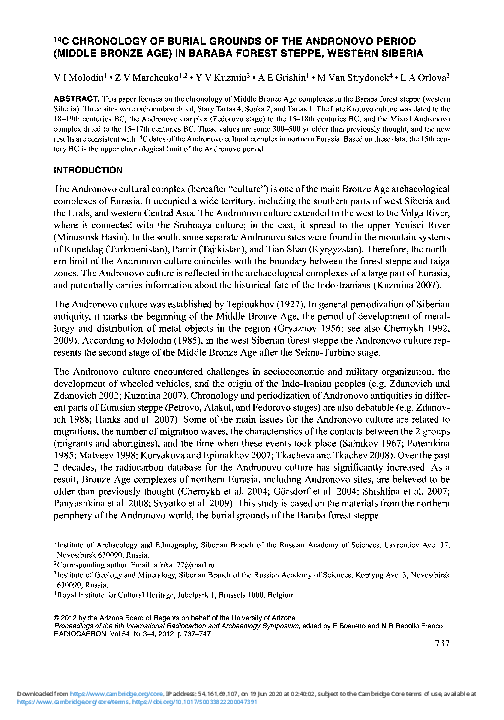 (PDF) 14C Chronology of Burial Grounds of the Andronovo Period (Middle ...