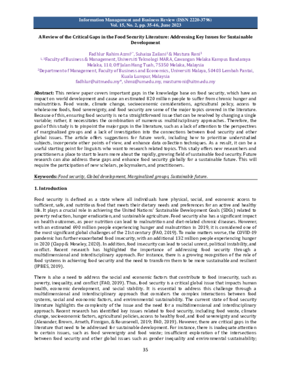 (PDF) A Review of the Critical Gaps in the Food Security Literature ...