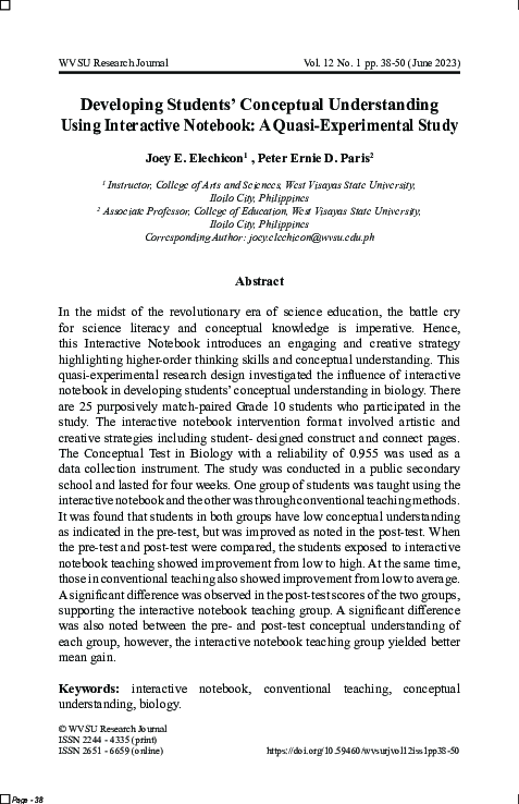 (PDF) Developing Students' Conceptual Understanding Using Interactive Notebook: A Quasi ...