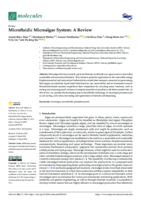(PDF) Microfluidic Microalgae System: A Review | Chi-Shuo Chen - Academia.edu
