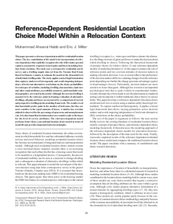(PDF) Reference-Dependent Residential Location Choice Model within a Relocation Context ...