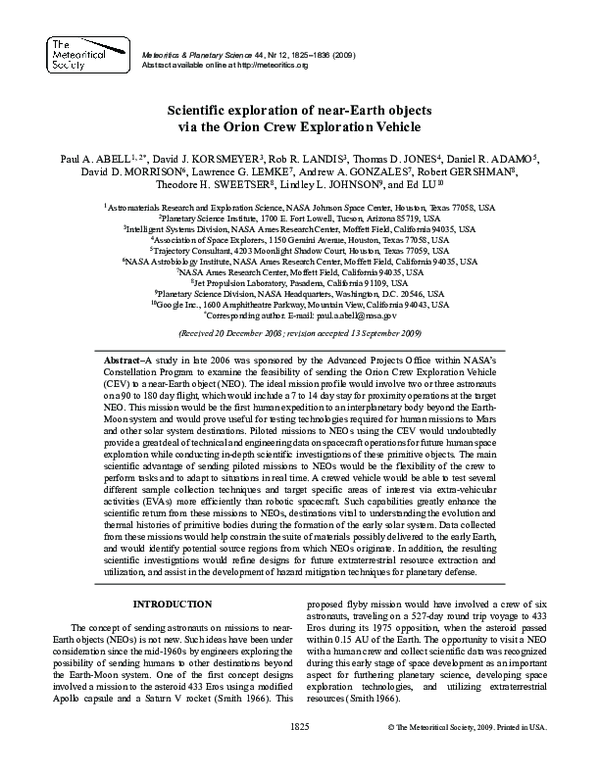 (PDF) Scientific exploration of near-Earth objects via the Orion Crew ...