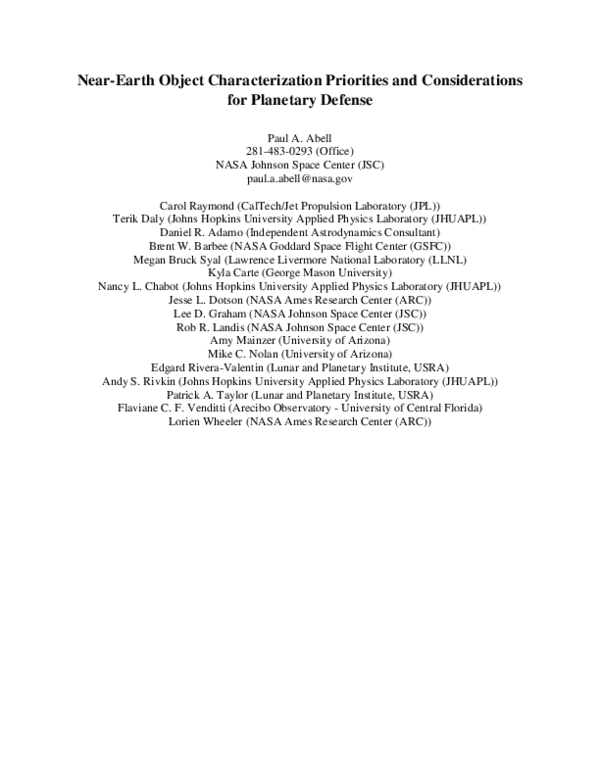 (PDF) Near-Earth Object Characterization Priorities and Considerations ...