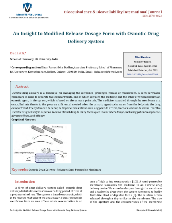 (PDF) An Insight to Modified Release Dosage Form with Osmotic Drug ...