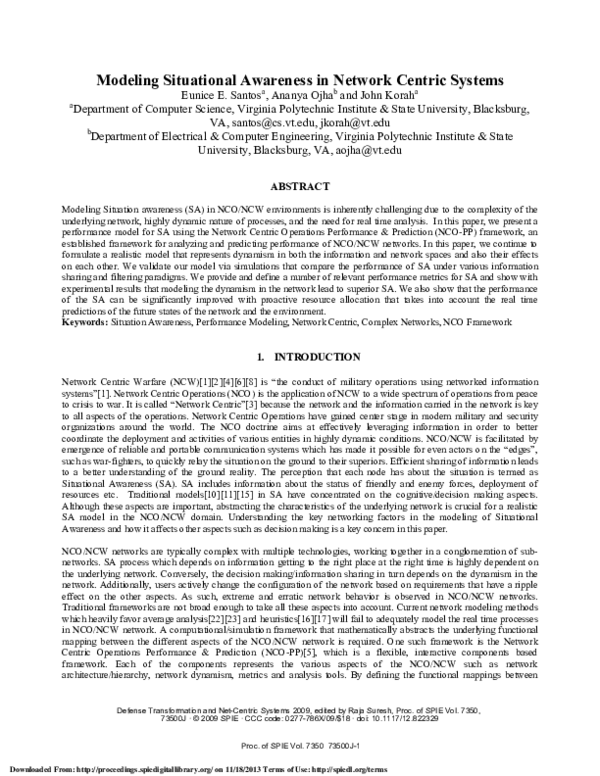 (PDF) Modeling situational awareness in network centric systems
