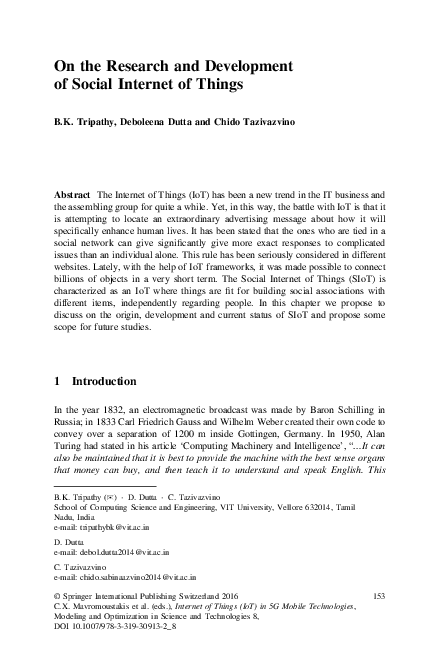 (PDF) Advancements in Social Internet of Things (SIoT)