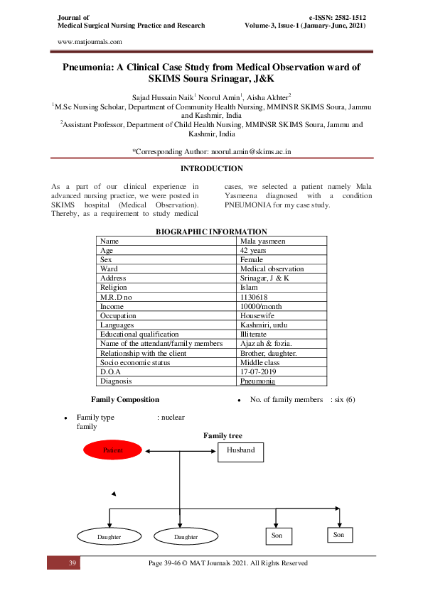 (PDF) Pneumonia: A Clinical Case Study from Medical Observation ward of ...