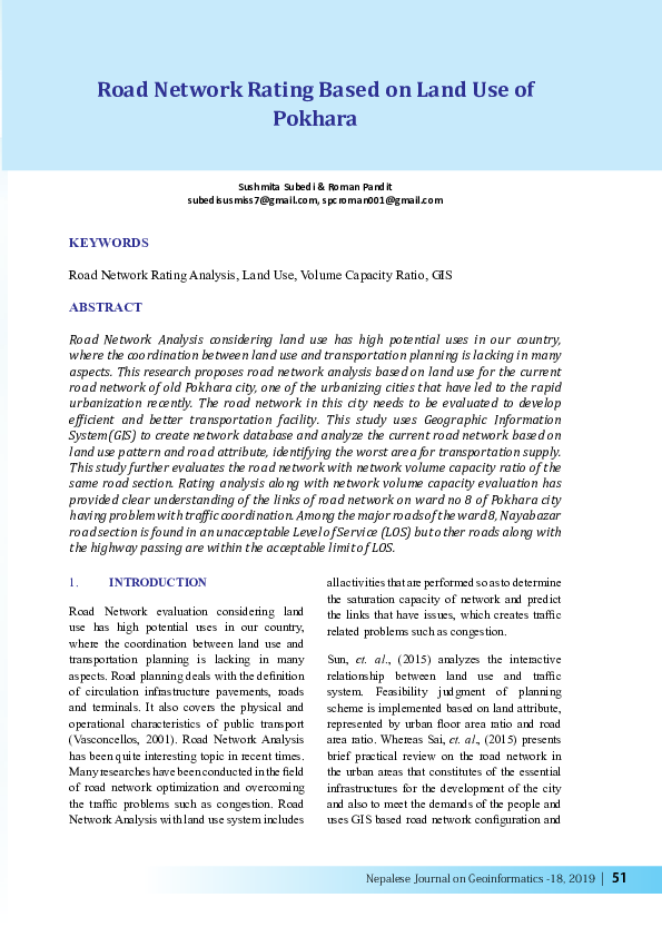 (PDF) Road Network Rating Based on Land Use of Pokhara