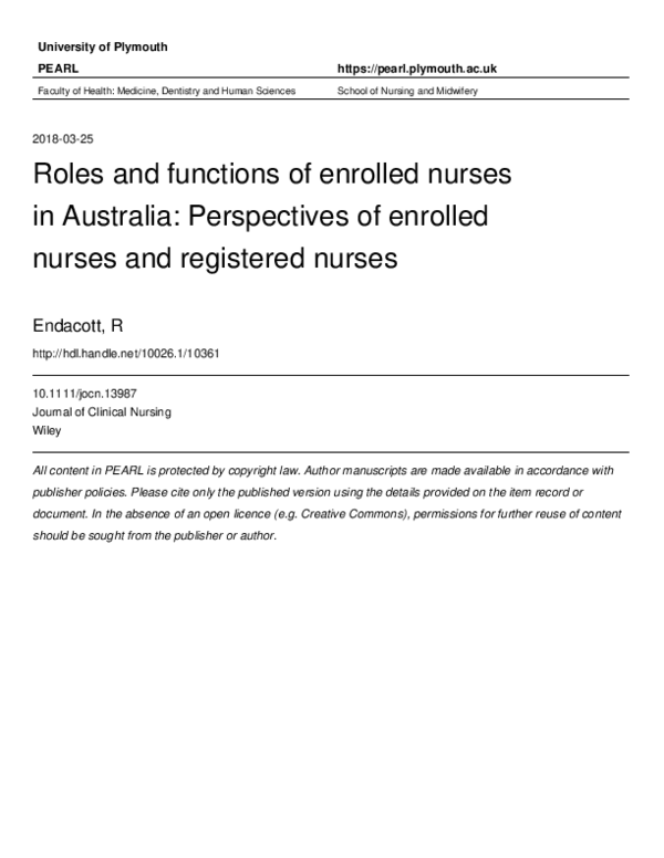 (PDF) Roles and functions of Enrolled Nurses in Australia: Perspectives ...