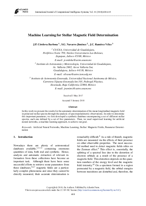 (PDF) Machine Learning for Stellar Magnetic Field Determination