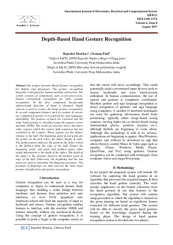 (PDF) Depth-based hand gesture recognition