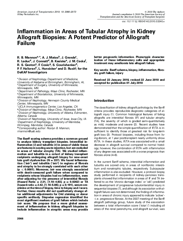 (PDF) Inflammation in Areas of Tubular Atrophy in Kidney Allograft ...