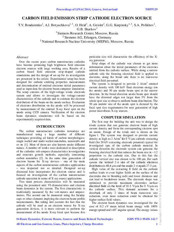 (PDF) Carbon Field Emission Strip Cathode Electron Source | Gennadiy ...