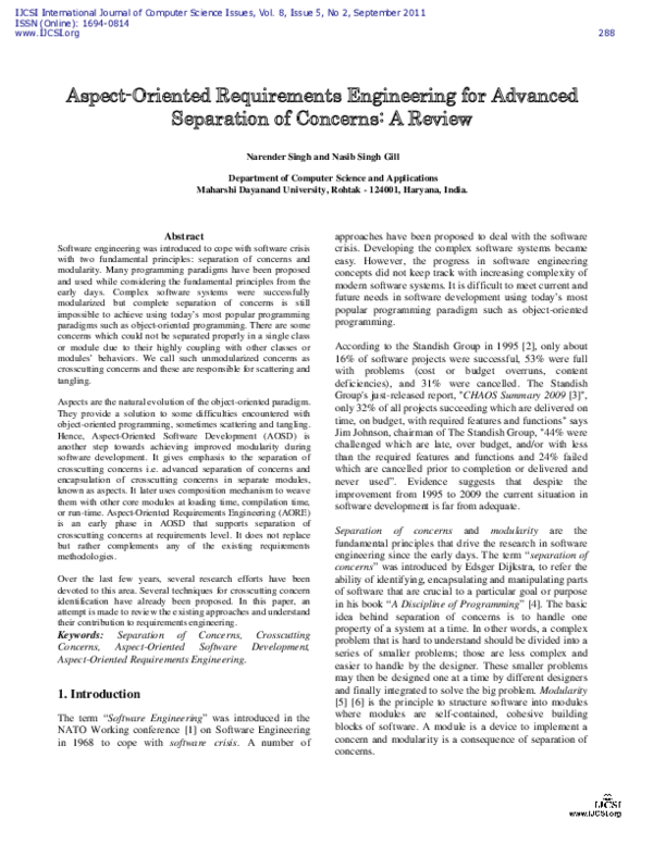 (PDF) Aspect-Oriented Requirements Engineering for Advanced Separation of Concerns: A Review