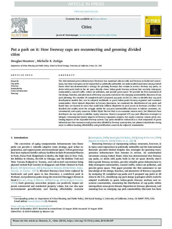 (PDF) Put a park on it: How freeway caps are reconnecting and greening ...